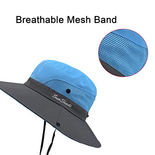 NPJY 2 Packs Ponytail Sun Hat for Women 3” Wide Brim UPF 50+ Fishing & Bucket & Beach Hats Pink/Grey+Watermelon (Ponytail Hole)
