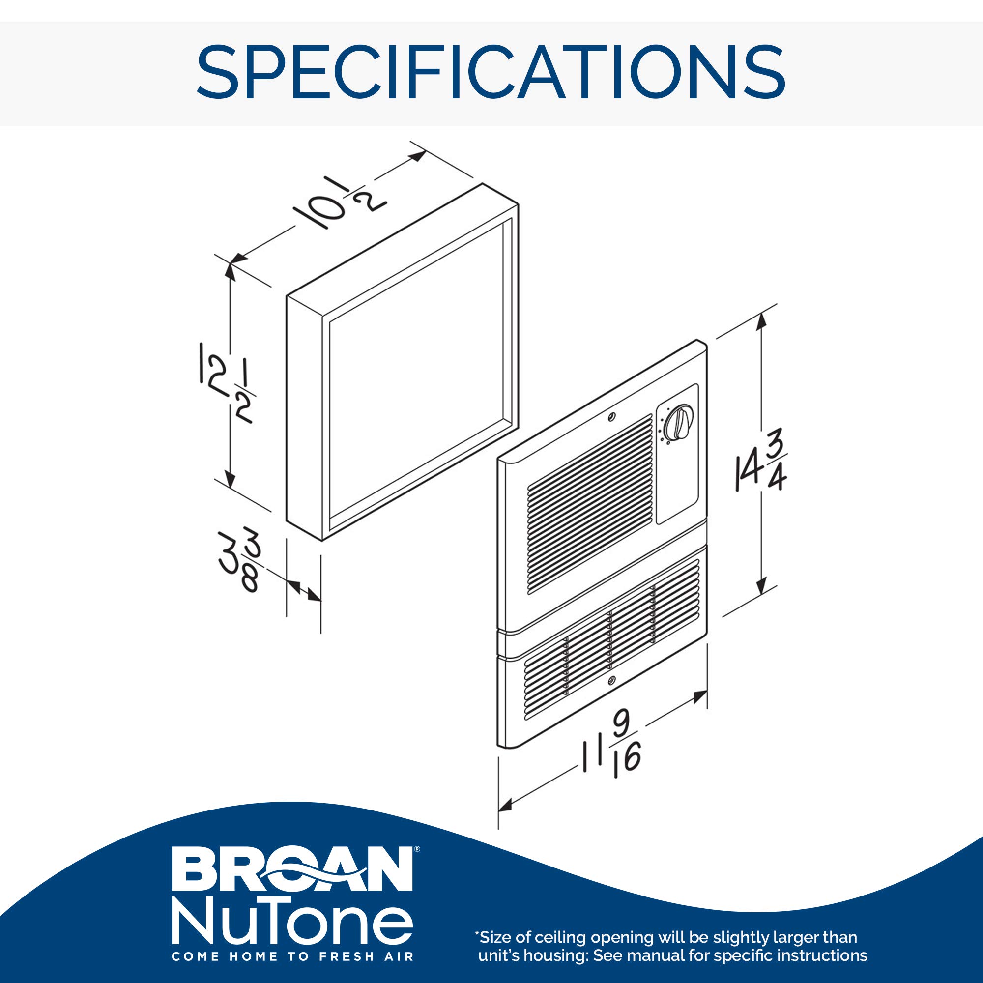 Broan-NuTone 9815WH High Capacity Wall Heater with Built-In Adjustable Thermostat, 1500W, 120/240V, White