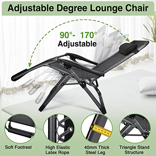 Slendor Oversized Zero Gravity Chair 29In,Gravity Recliner Chair for Indoor Outdoor,XL Padded Patio Lounge Chair with Headrest, Upgrade Aluminum Alloy Lock, Cup Holder,Support 500lbs,Black