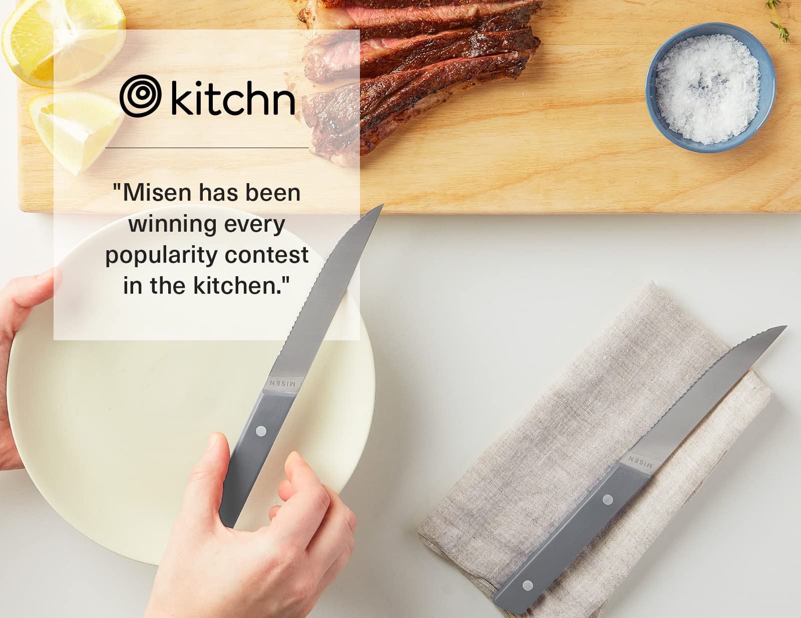 Misen Steak Knives Set of 4 - Precision Serrated Blades for Effortless Dining - Stainless Steel - Superior Cuts with Four Steak Knives Handles for Stylish Elegance - Gray