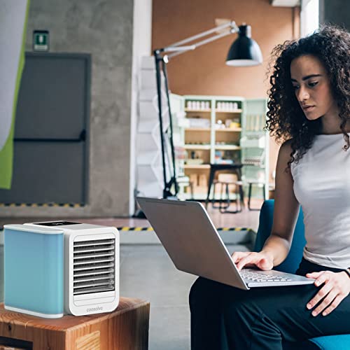 Coosolvo Portable Air Conditioner, Personal Air Cooler with Quiet Multi-Speed Cooling Fan, Evaporative Mini Cooler with 1000ml Water Tank, Mini AC Unit with 7 Color LED Light, USB Air Conditioner