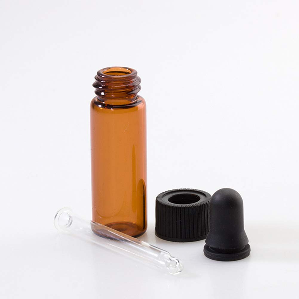 Furnido Amber Dropper Bottle,1 Dram (4ml) 15 Pack,Glass Eye Dropper Refillable Essential Oil Vials Perfume Sample Test Bottle With Pure Dropper Tubes&Black Screw Cap Travel Cosmetic Container