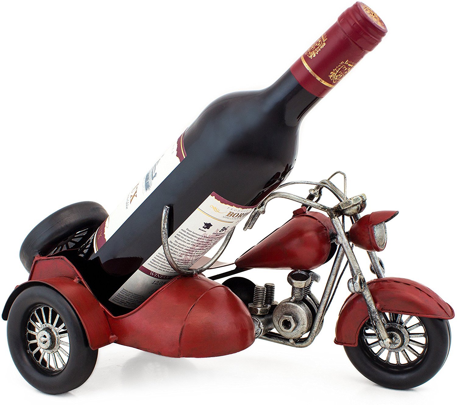 BRUBAKER Wine Bottle Holder Vintage Motorcycle with Sidecar Hand-Painted Metal Sculptures and Figurines Decor Wine Racks and Stands Gifts Decoration