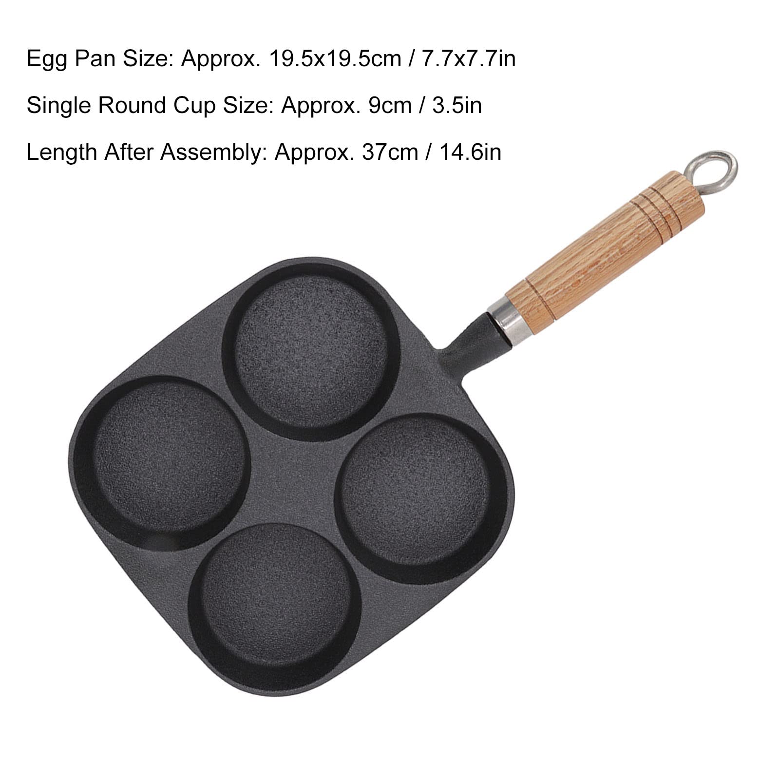 Dussdote Egg Pan, Egg Pan for Egg 4 Cup Egg Frying Pan with Wooden Handle for Breakfast Pancakes Omelettes
