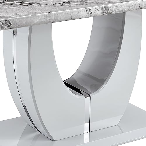 JUFU Faux Marble Dining Room Table Set for 8,Rectangula Kitchen Table Set with Faux Marble Tabletop&6 Pu Leather Upholstered Chairs Ideal for Dining Room, Kitchen (White, 71'')