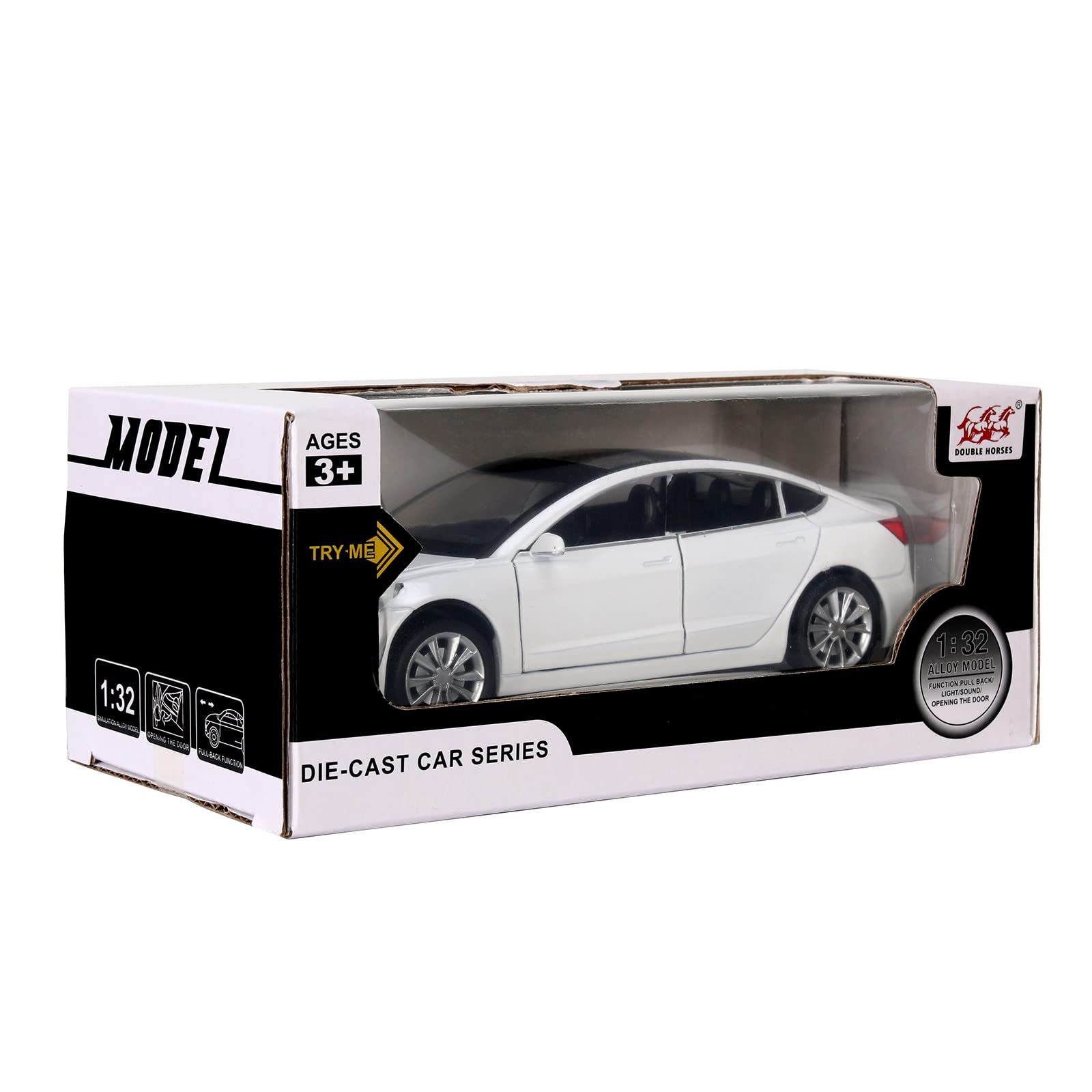 MYJJTYS Toy Car 1/32 Model 3 Metal Die Casting Pull Back Car for 3 4 5 6 7 Year Old boy Toy with Sound and Light,White