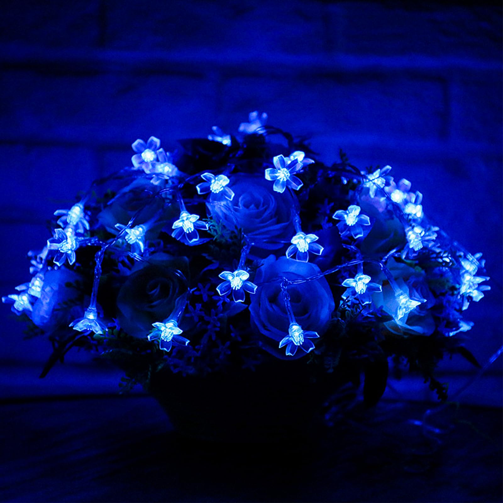 Blue Flower Fairy Lights, 33ft 100 LED Plug in Christmas Tree Light Home Decor, Wedding Party Decorative Artificial Flower Strings for Garden Patio Fence Yard Spring Outdoor DIY Decoration (Blue)