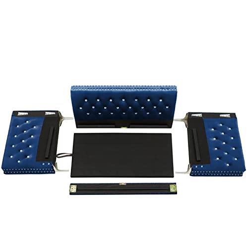 HomSof 82.3" Width Modern Velvet Sofa Jeweled Buttons Tufted Square Arm Couch with 2 Pillows, 3 Seater, Blue(3 Seater)