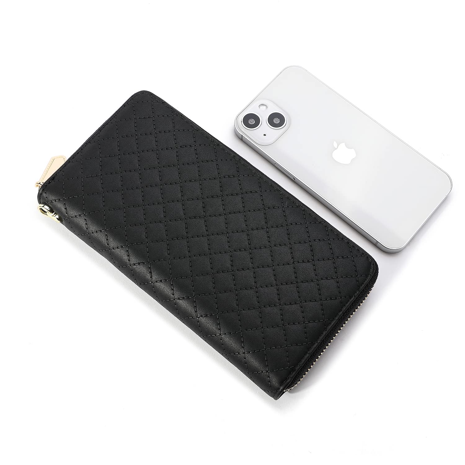 Wallets For Women Zipper Wristlet Clutch Wallet With Wrist Strap Ladies Long Purse Vegan Leather (Black)