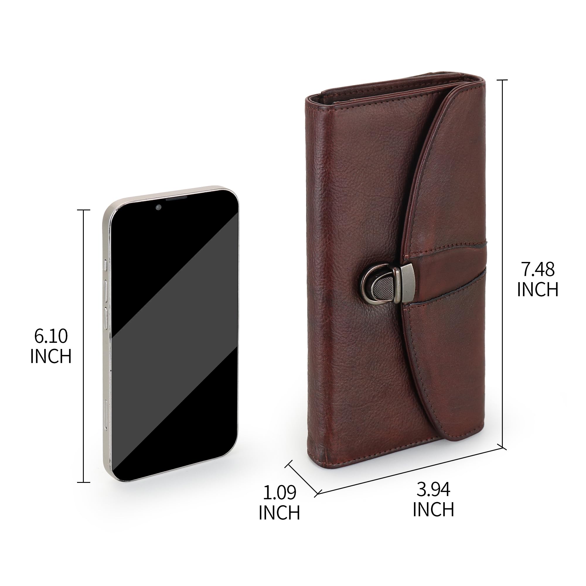 ORIREAL Women's Wallet Genuine Leather Wallet for Ladies Large Capacity Hand-Crafted Wallet Card Holder Purse (Coffee)