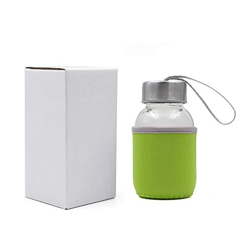 Muka (Pack of 6PCS) 5 Ounce Glass Drinking Bottle with Stainless Steel Lid Insulated Sleeve for Kids-Green/6pcs