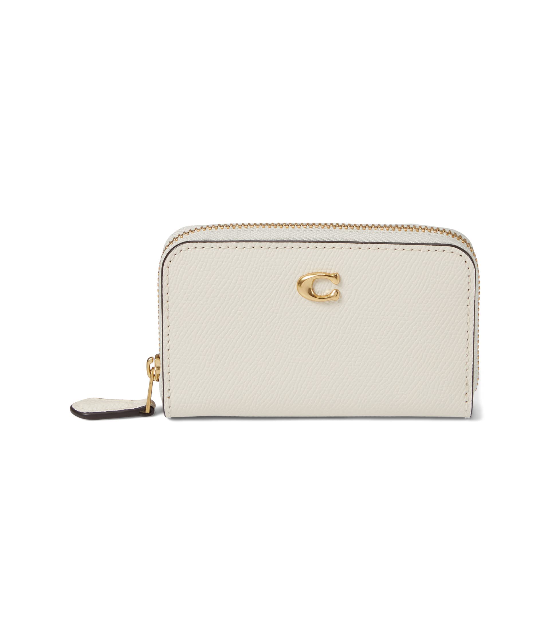 Coach Cross Grain Leather Small Zip Around Card Case Chalk One Size
