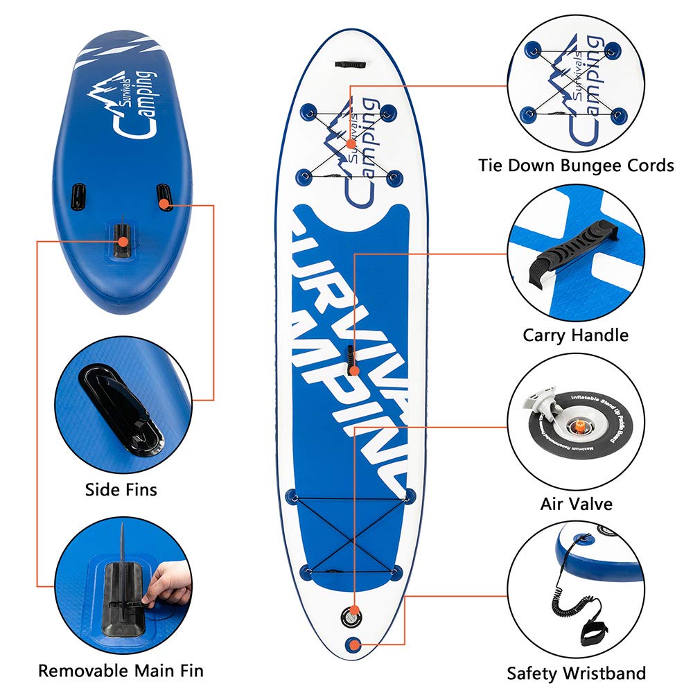 CampingSurvivals 11' Adult Inflatable SUP Stand Up Paddle Board White & Dark Blue & Black