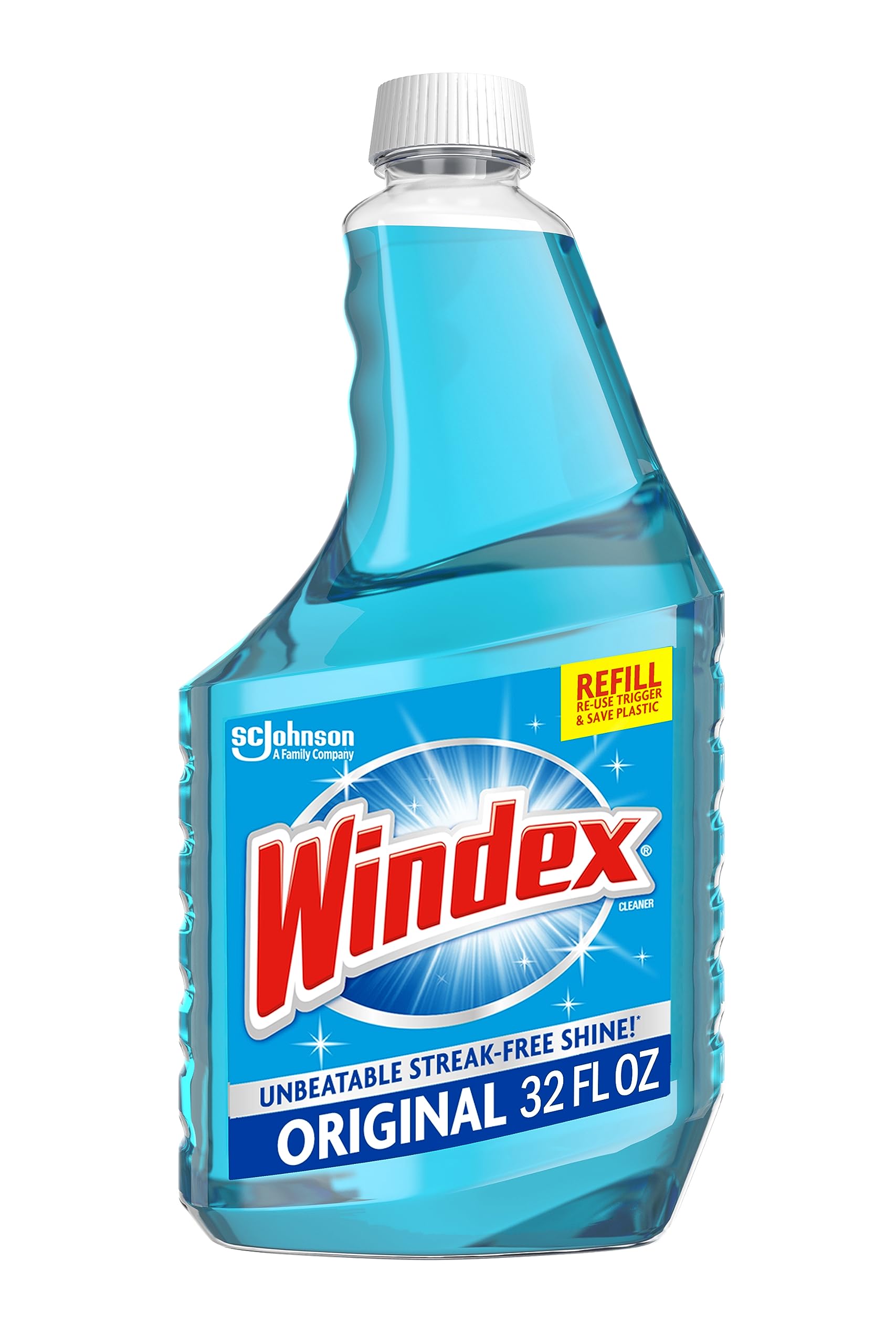 Windex Glass and Window Cleaner Spray Bottle, Bottle Made from 100% Recycled Plastic, Surface Cleaning Spray, Original Blue Scent, 32 Fl Oz
