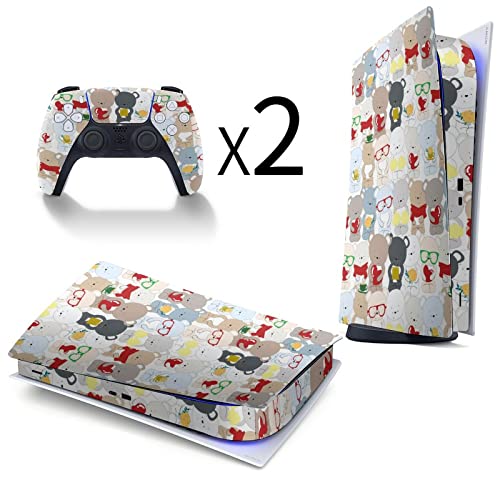 Cute Teddy Bear Full Protective Skin Cover Design Wrap Decal Sticker Compatible with PS5 Digital Edition Console and Controller