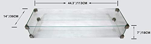 Elementi Outdoor Granville Fire Pit Table Tempered Glass Rectangle 43 x 13 x 7 inches Heavy Duty Firepit Accessory Wind Screen, Clear