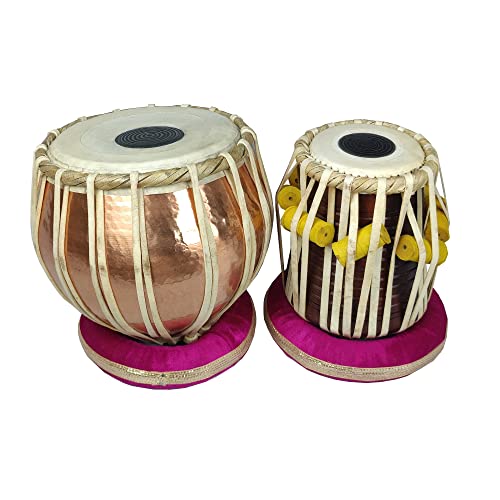 Copper Concert Tabla Drum Set, Lacquer Polish Copper Bayan, Maharaja, Finest Dayan with Padded Bag, Hammer, Cushions & Cover