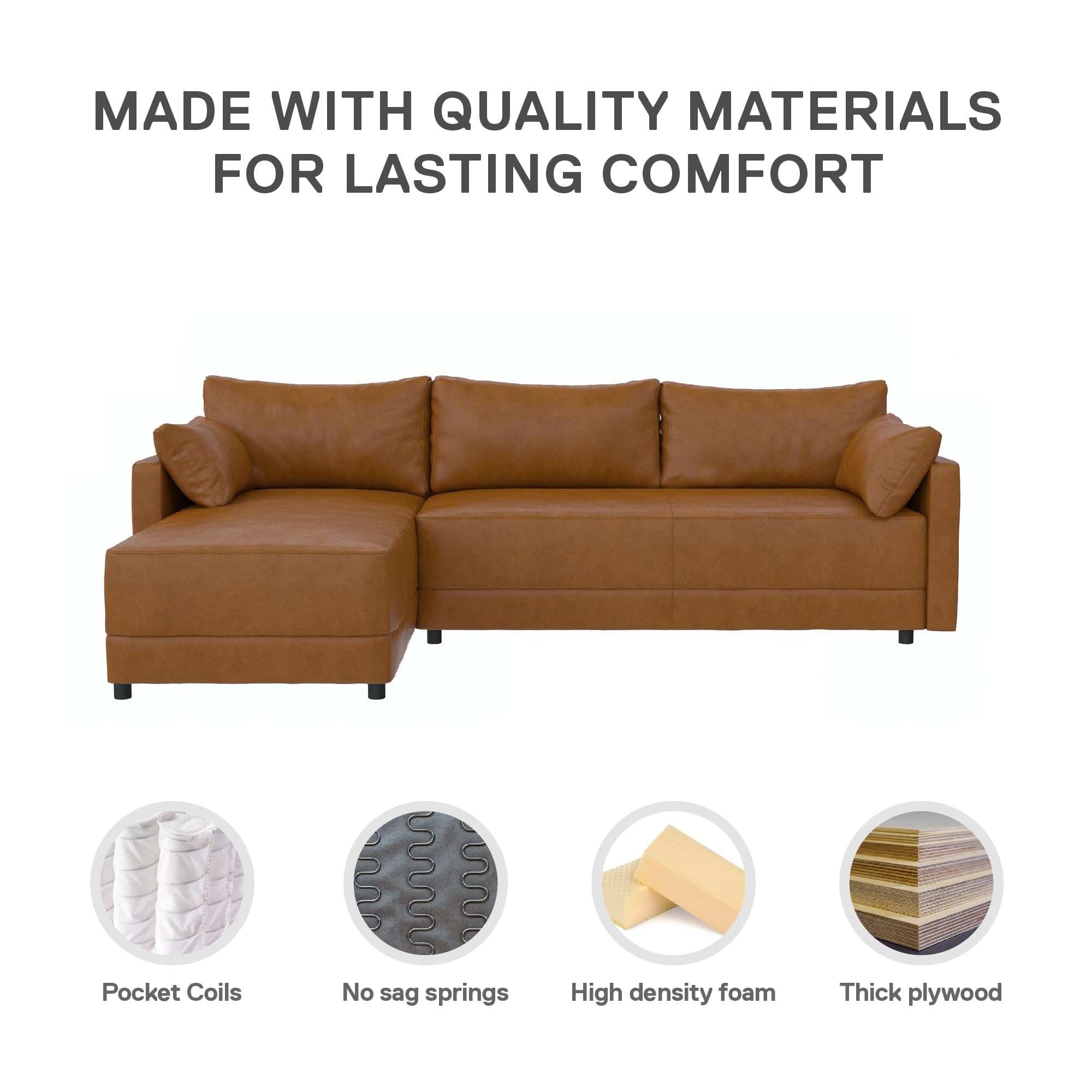 Dorel Living Kindra Deep Seat Sectional Sofa with Reversible Chaise, Camel
