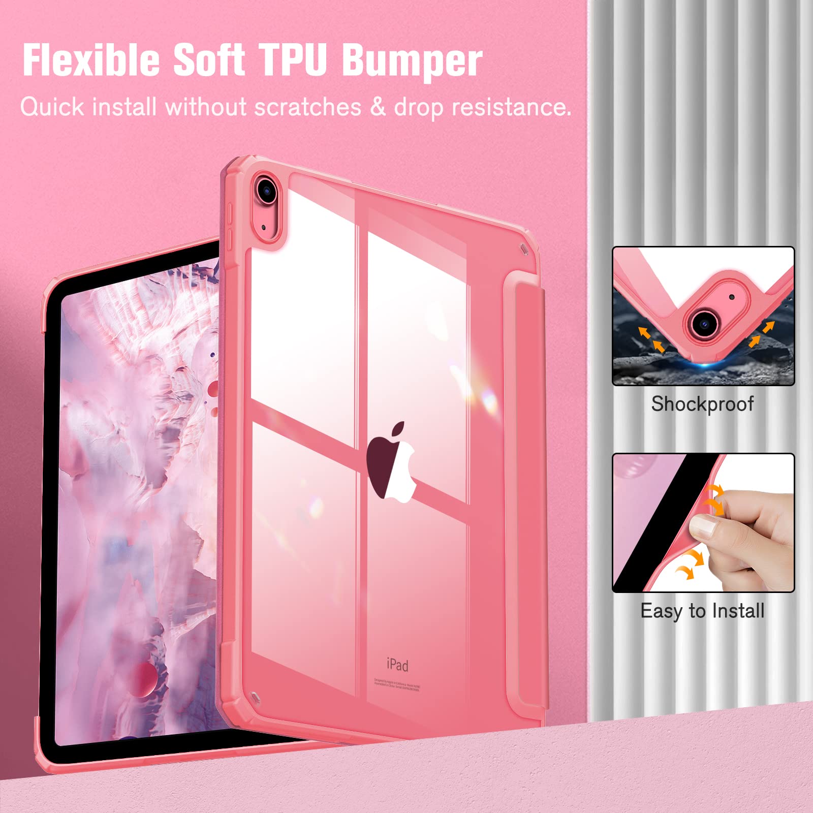 Fintie Slim Case for iPad 10th Generation (2022 Release) 10.9 Inch - Shockproof Smart Protective Standing Cover with Transparent Clear Back Shell, Auto Sleep Wake, Watermelon
