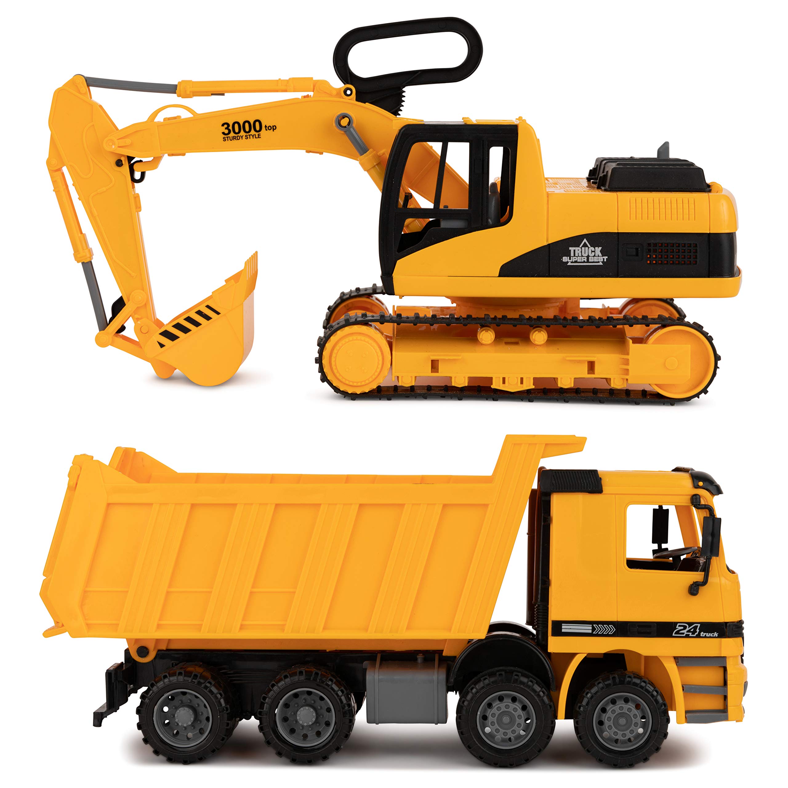 Toy To Enjoy Excavator & Dump Truck Toy for Kids (Set of 3) with 1.1 LB Play Sand – Moveable Claw & Lifting Back – Garbage Truck & Bulldozer Digger – Construction Vehicle for Kids & Children