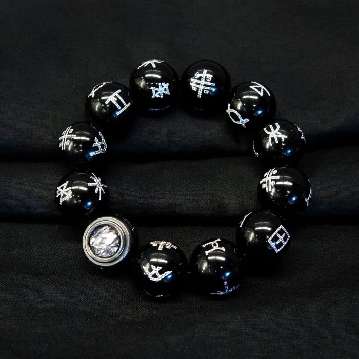 Black Panther Wakanda Forever KIMOYO Acrylic Bead Bracelet - Officially Licensed Marvel Studios Wakanda King T'Challa 12 Beads w/Glass Dome Bracelet - 8.5"