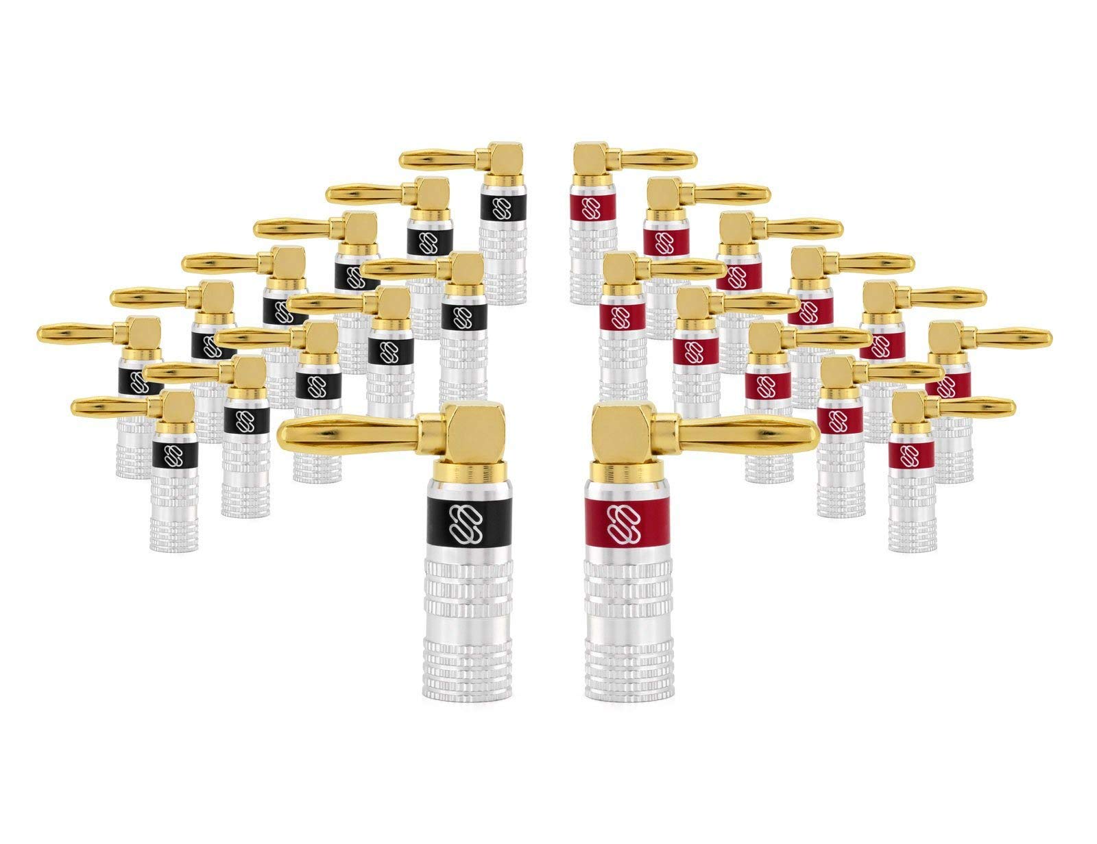 Sewell Silverback Right Angle Banana Plugs, 12 Pairs Quick Connect Gold Plated Speaker Plugs 90 Degree