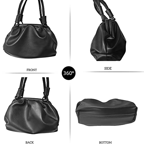 Cloud Purse for Women Crossbody Dumpling Purses Fashion Ruched Handbag Small Top-handle Shoulder Cluch Bags White