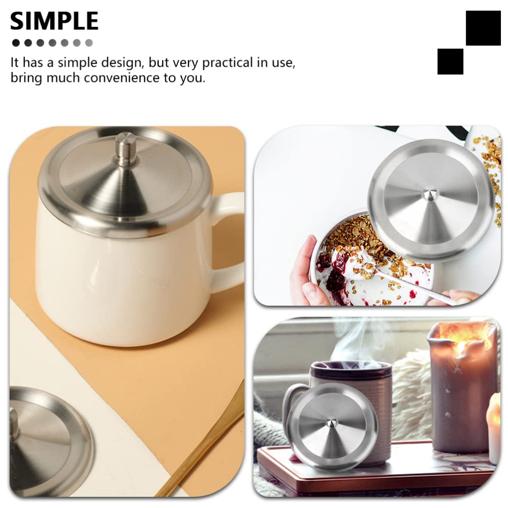Cabilock 2 Pcs Stainless Steel Water Coffee Tea Cup Lid Cover Mug Seal Cap Beverage Drinking Cup Lid Cover for Home Kitchen Silver 12.3cm