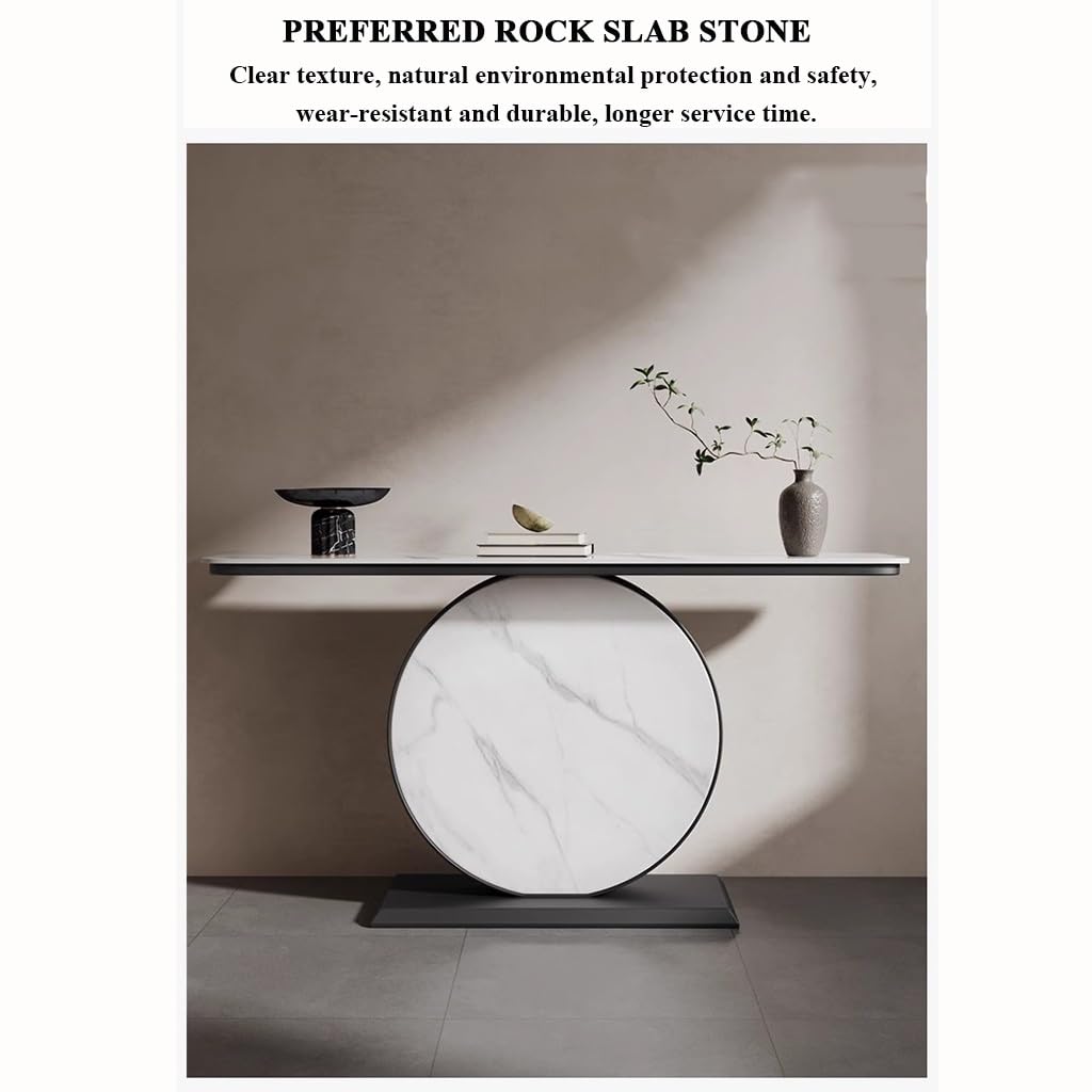 Black Console Table, Rock Plate Entryway Table, Narrow Sofa Table with Round Metal Base, Modern Accent Table Entrance Table for Entrance, Living Room, Foyer (Color : Style 4, Size : 100x30x80cm)