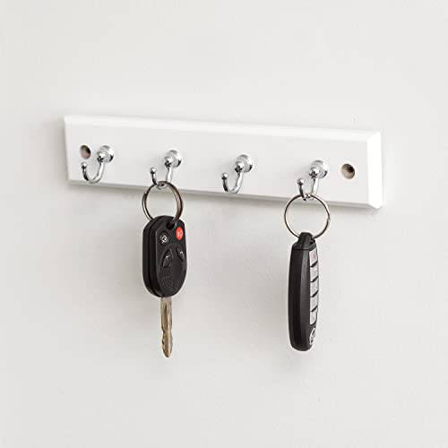 Home Basics 4 Hook Wall Mounted Key Holder Rack for Entryway, Kitchen, Bedroom β Organize Car Keys, House Keys, Small Accessories and Jewelry (White)