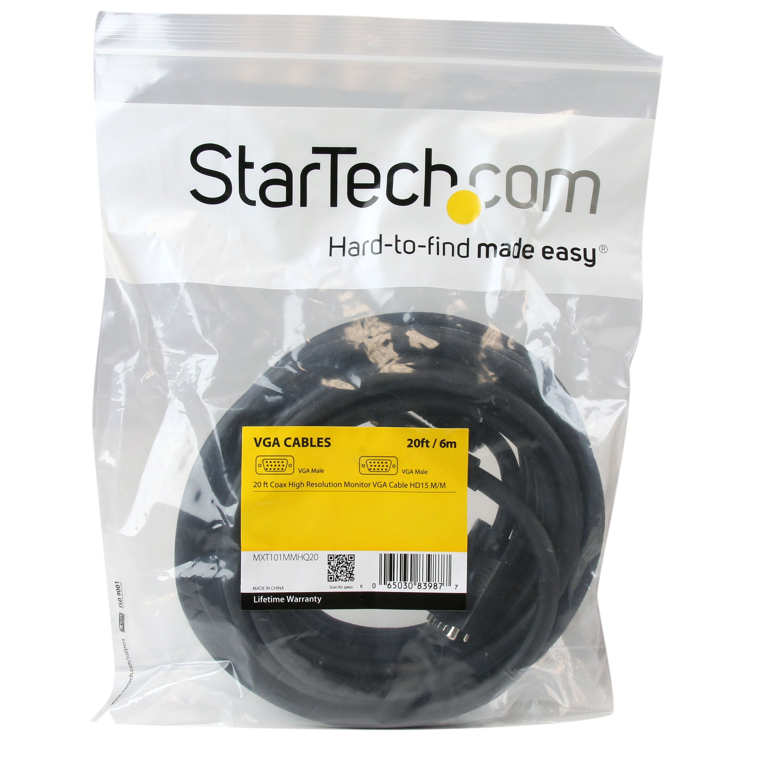 StarTech.com 20 ft. (6.1 m) VGA to VGA Cable - HD15 Male to HD15 Male - Coaxial High Resolution - VGA Monitor Cable (MXT101MMHQ20)
