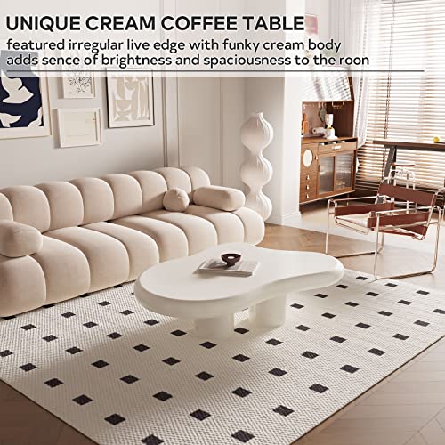HOTICKME Cloud Coffee Table for Living Room, Cream Color Center Table, 47.24" Central Table with 3 Legs, Simple Style End Table