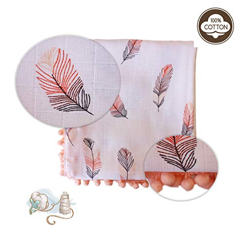 Car Seat Covers for Babies, Car Seat Canopy, Unisex Large Lightweight Breathable Cotton Muslin Canopy, Suitable for Four Seasons (Little Feathers)