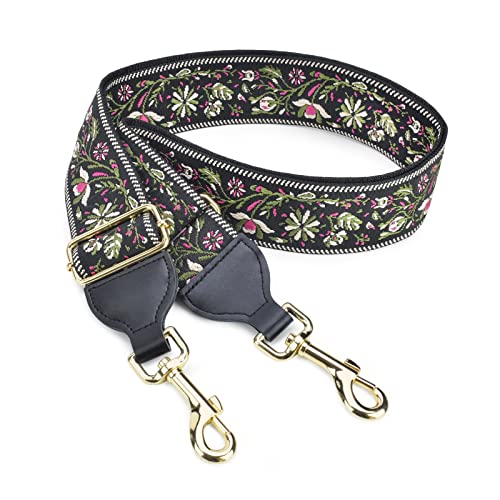 CLOUDMUSIC Handbag Strap Replacement Crossbody Strap Purse Strap for Women Girls (Chic Flowers In Black)