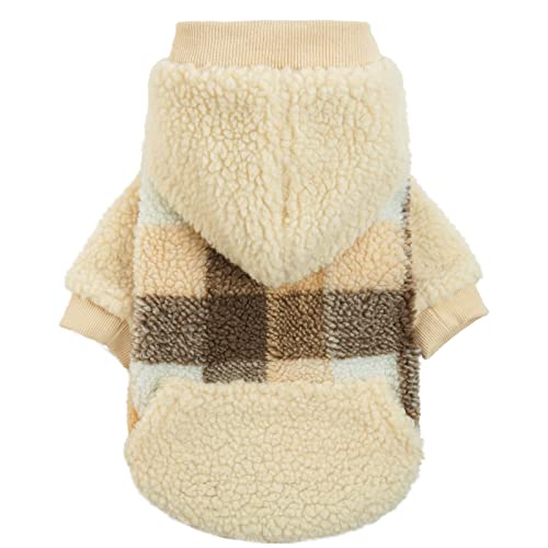 Kuoser Thermal Dog Coat Puppy Fleece Winter Clothes, Dogs Hoodie Pet Warm Pullover Jackets with Leash Hole, Doggie Soft Pajamas Cat Apparel, XXS - L