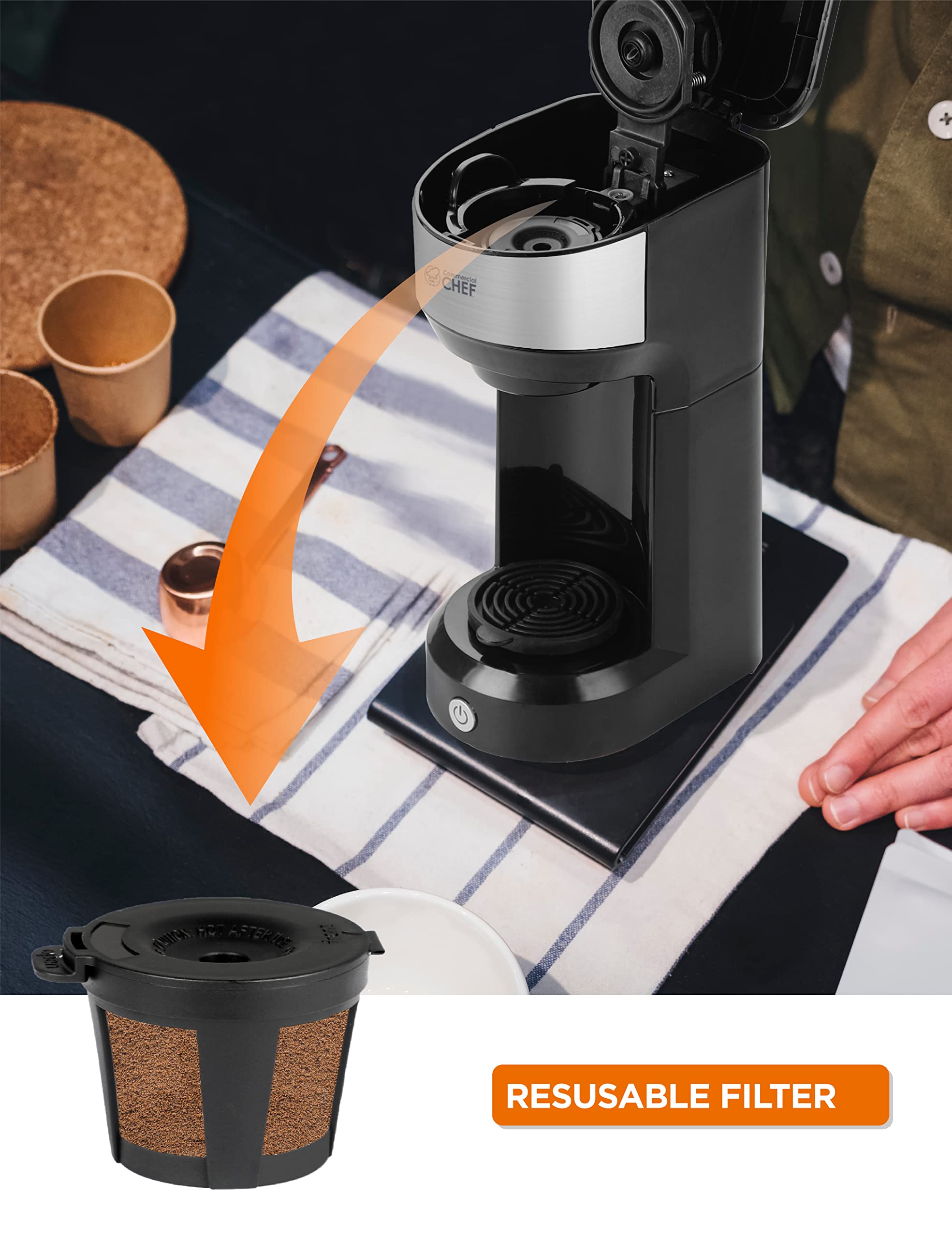 Commercial CHEF Coffee Machine, Single Serve Coffee Maker, Portable Coffee Maker Single Serve with 13 Ounce Water Tank & One Touch Button for Coffee Brewing
