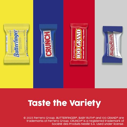 Butterfinger CRUNCH Baby Ruth and 100 Grand Candy Variety Pack Assorted Mini and Fun Size Chocolate Bars Trick or Treat Candy, 0.4 Oz. (Pack of 140)
