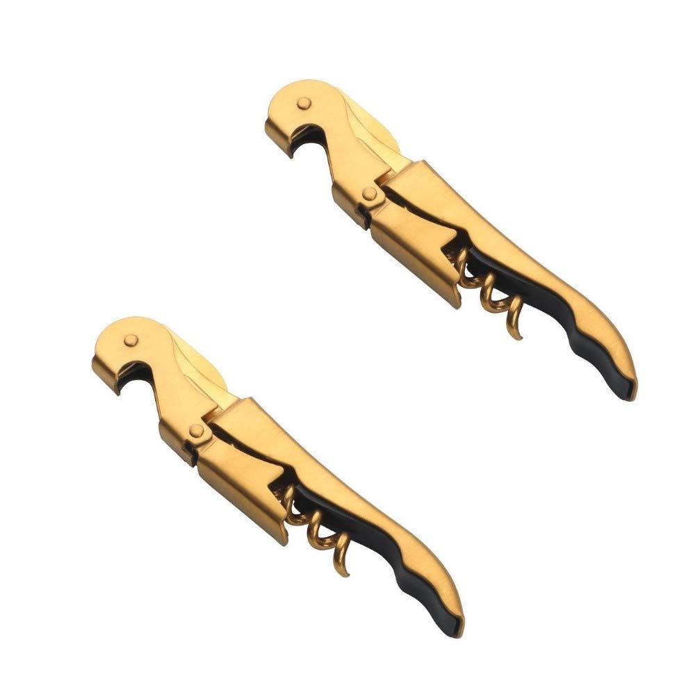 Color ME! 2 Pieces Stainless Steel Waiter Corkscrews for Wine Bottles Double Hinged Corkscrew Wine Opener with Bottle Opener and Serrated Foil Cutter for Restaurant Waiters or Bartenders (Gold)
