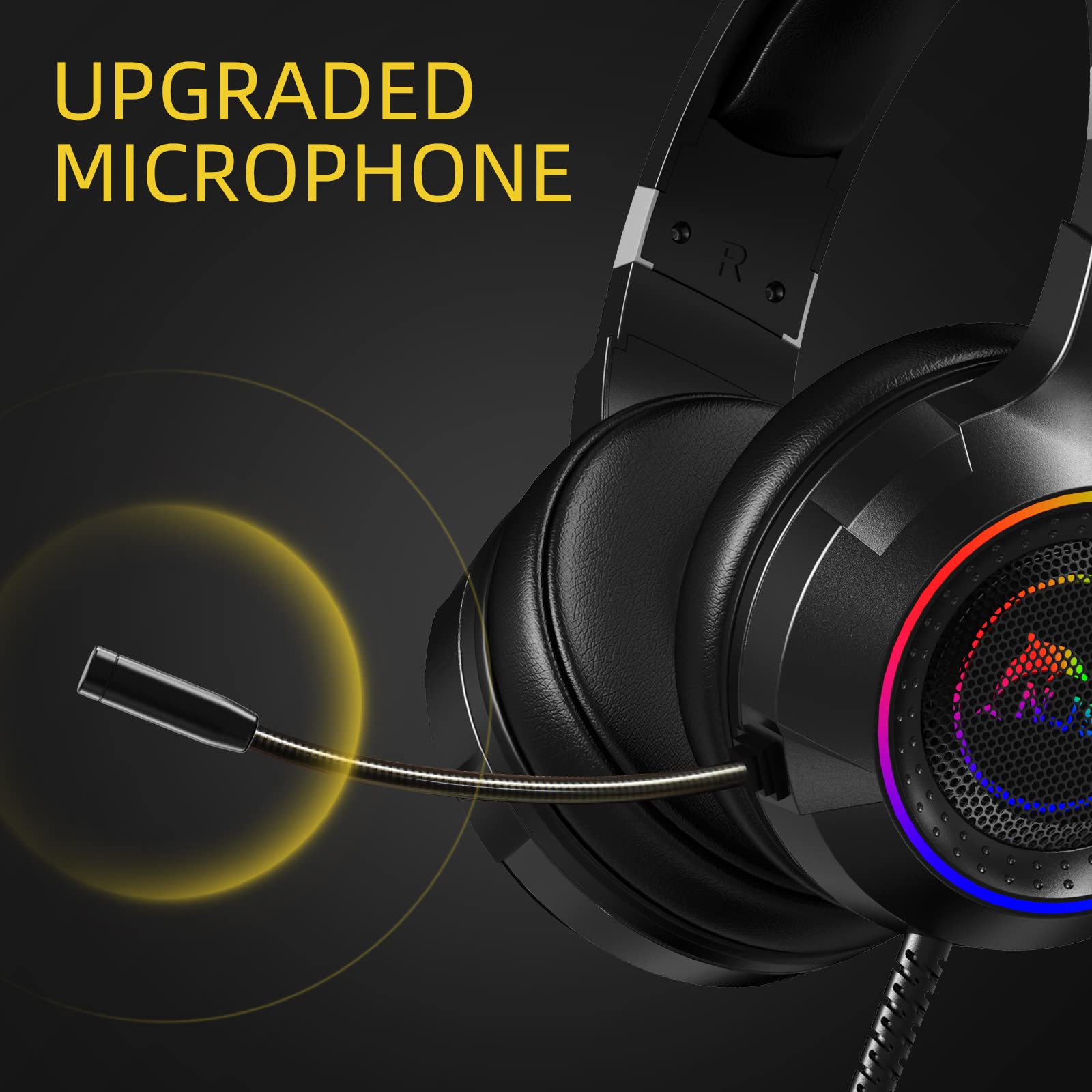 CHAFON E300 Gaming Headset with Noise Cancelling Microphone, Surround Sound Headphones for PS4 PC Xbox One PS5 Controller, Dynamic RGB Wired Headsets for Computer Laptop Mac Nintendo NES Games