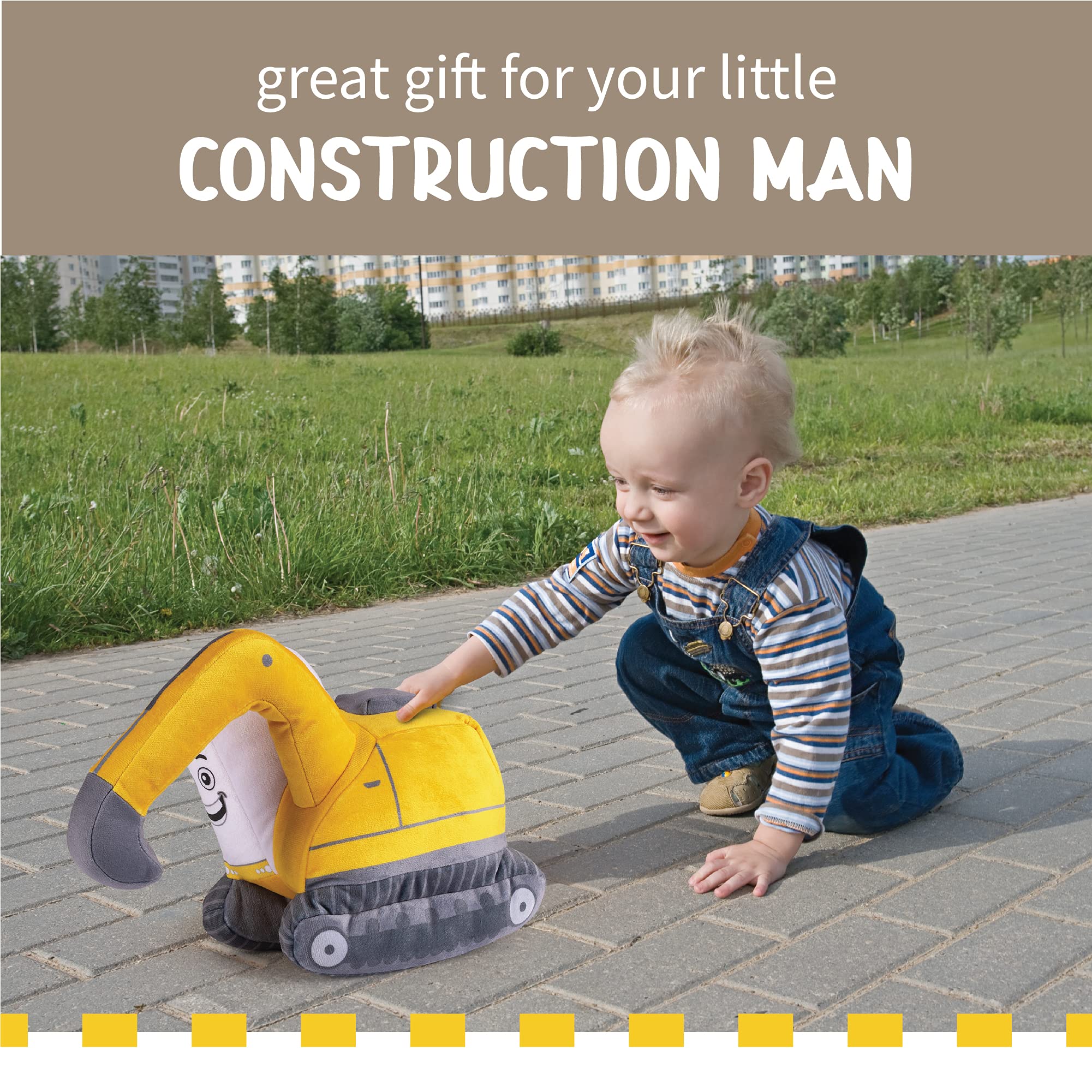 Plush Creations Excavator Toy Figure, Plush Construction Stuffed Truck, Interactive Excavator Truck Toy for Toddlers