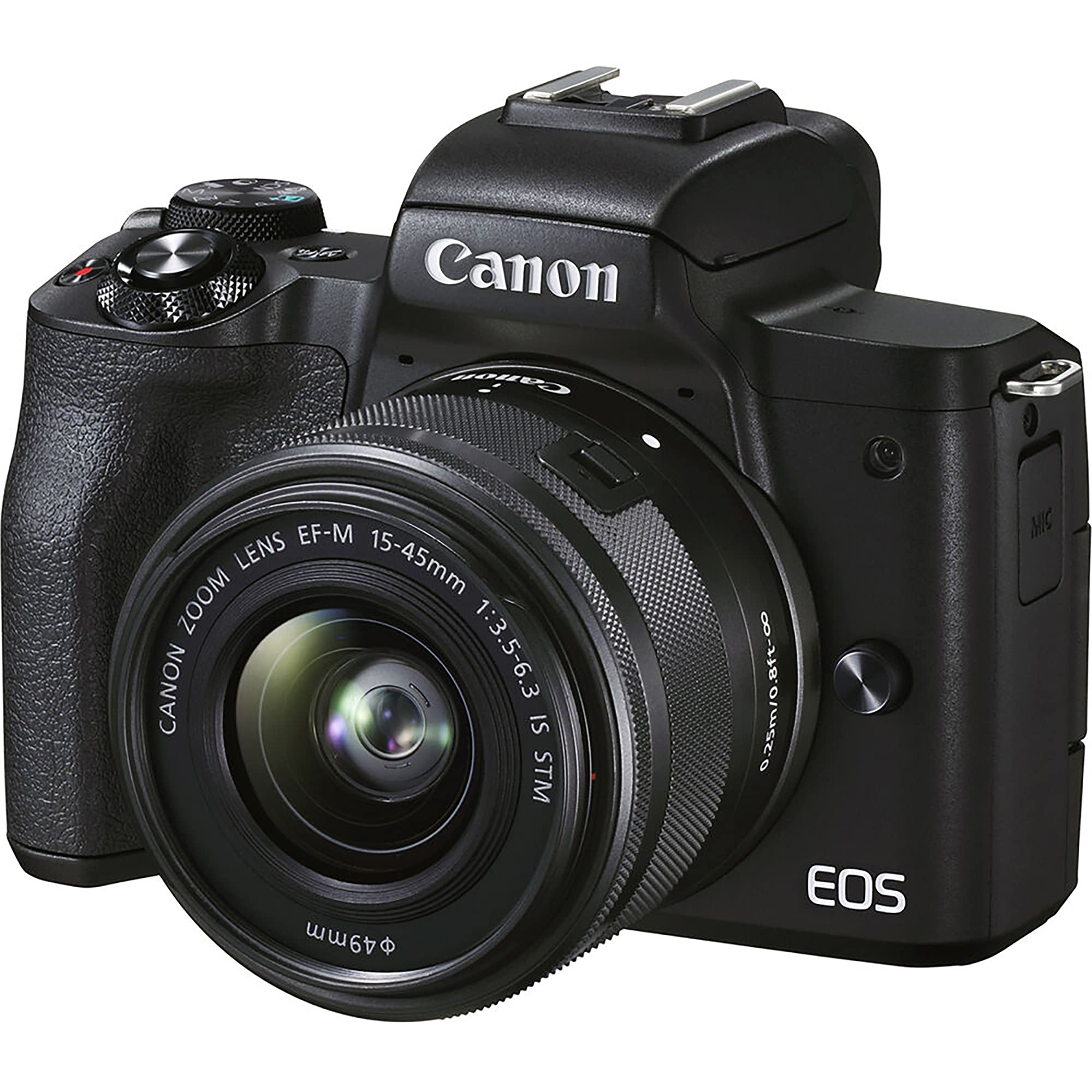 Canon EOS M50 Mark II Mirrorless Digital Camera with 15-45mm STM Lens + ZeeTech Accessory Bundle, 2 Pack SanDisk 128GB Memory Card, Tripod, Case and Flash Light (22 pcs Bundle) (Renewed)