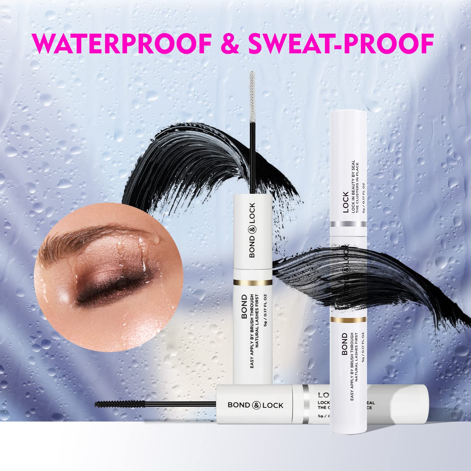 CAELYMINE Lash Bond and Seal 10ml Cluster Lash Glue for Individual Lashes Super Strong Hold 48-72 Hours Waterproof, Lash Bond and Lock for Sensitive Eyes