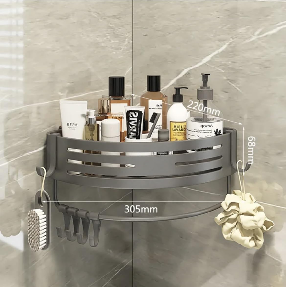 Double Corner Shower Caddy, Triangle Shelf Organizer, Adhesive Shower Shelves, Rustproof, No Drilling