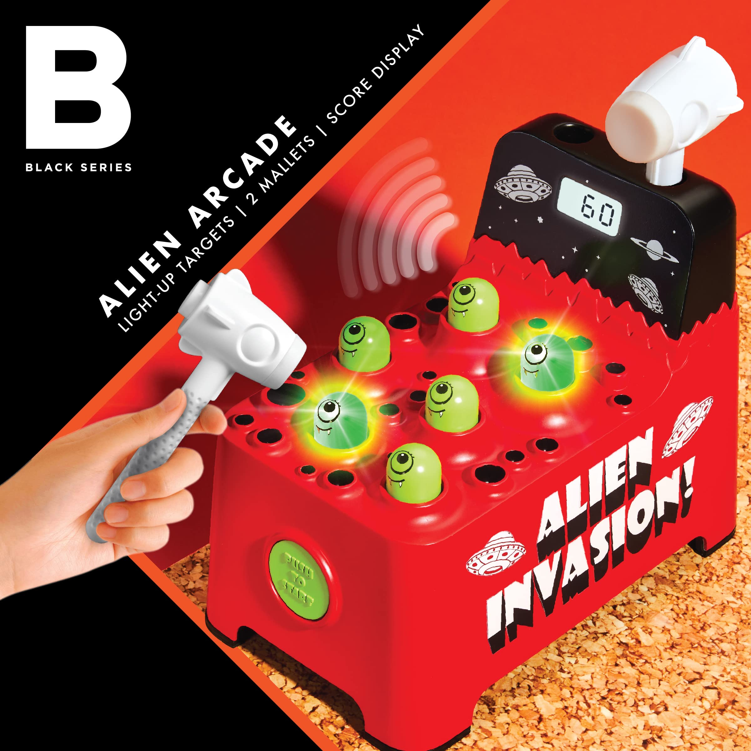 Black Series Light-Up Alien Arcade, Cosmic Whack A Mole Tabletop Game for Kids & Adults, Digital Score Tracker, Interactive Developmental Hammer & Pounding Activity, Portable Battery-Powered Set