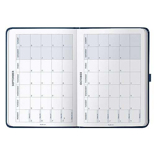 Busy B Busy Life Diary January to December 2024 - A5 Navy - Faux Leather Week to View Planner with Dual Schedules, Pen Holder and Pockets