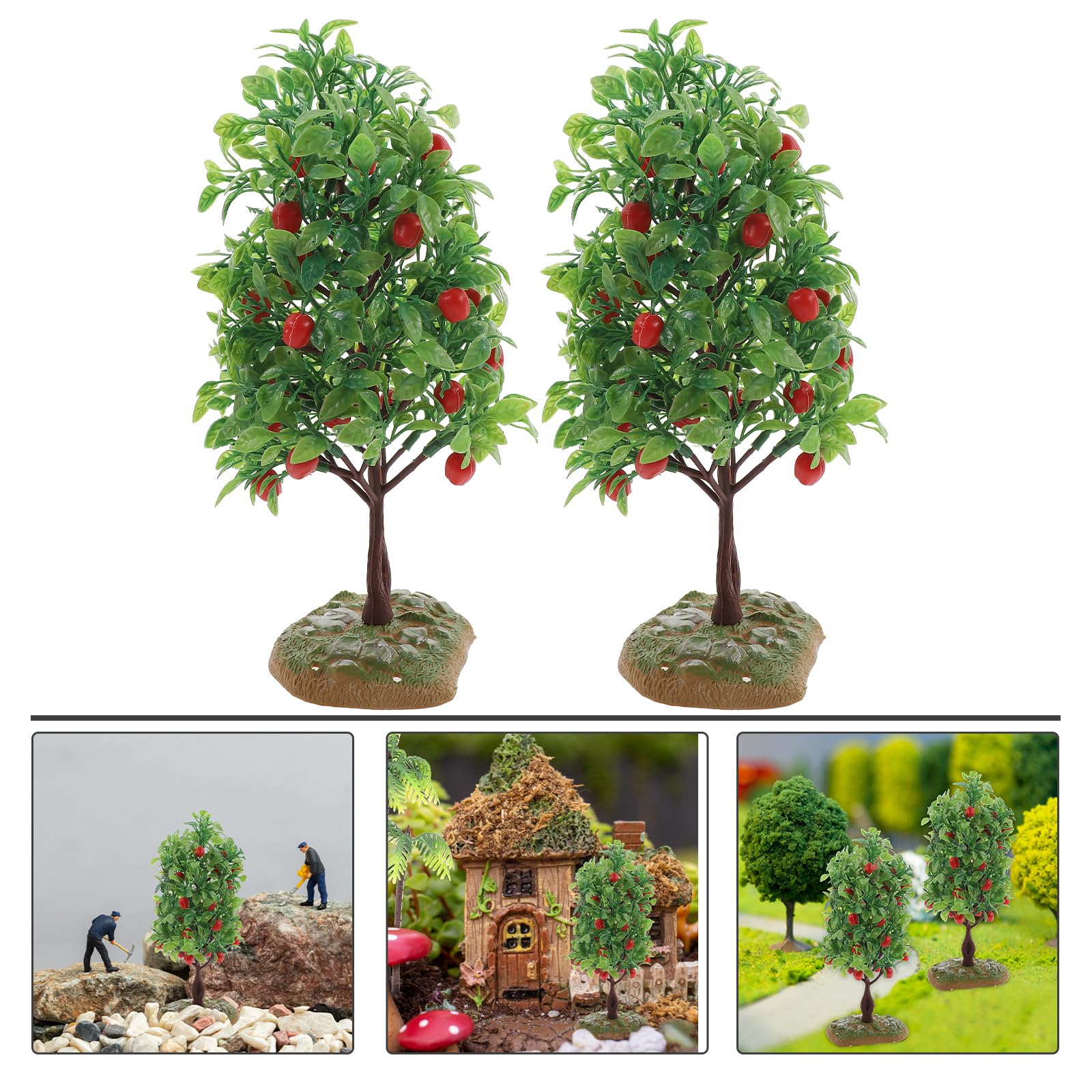 Beavorty 2pcs Model Trees with Bases Miniature Trees Model Garden Train Scenery Flower Trees Fake Architecture Trees Artificial Apple Trees for DIY Crafts Building Model Small Trees Model