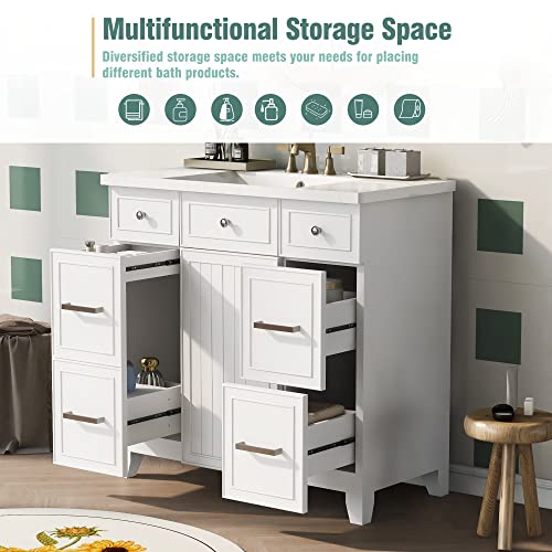 JUOFONE 36 Inch Bathroom Vanity with Sink Combo Set,Combo Cabinet Undermount Sink, Bathroom Storage Cabinet, Shaker Cabinet with Soft Closing Door and Drawer,Solid Wood Frame