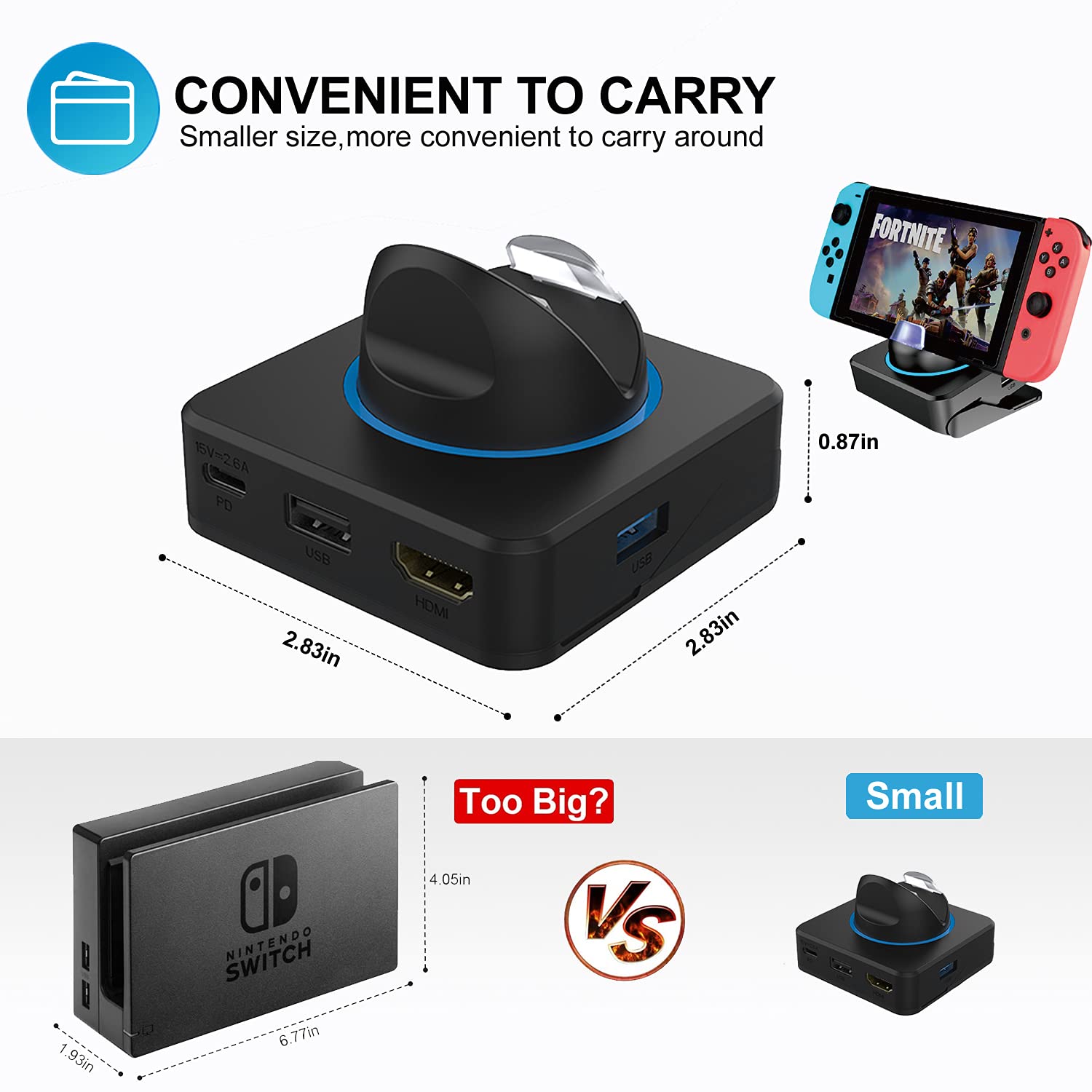 Kkf Switch Dock, 4K HDMI Nintendo Switch Docking Station for TV/Switch OLED,Portable Nintendo Switch TV Adapter Charging Dock with USB 3.0 2.0- Requires More Than 35W Charging No Cables (Black -1)