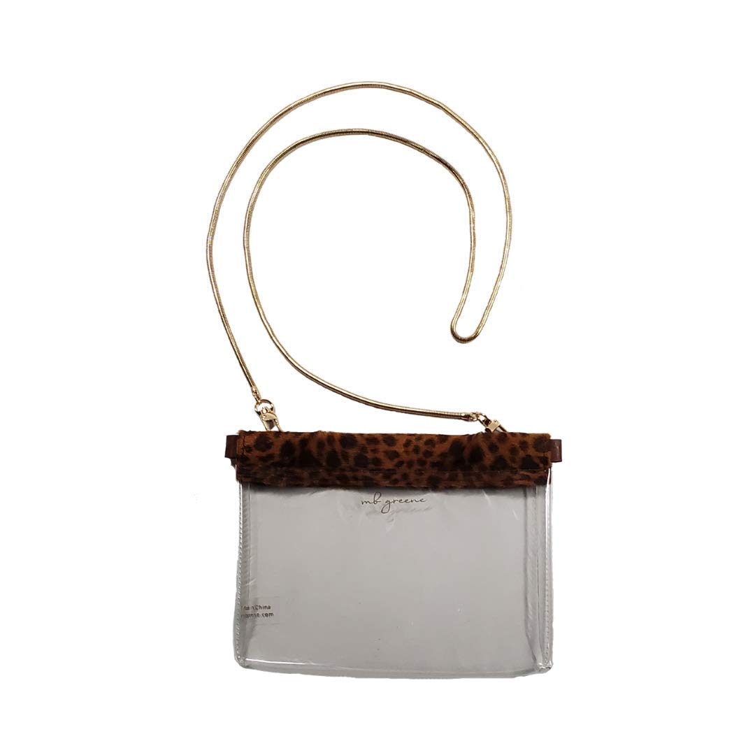 MB Greene Clear Stadium Approved Hinged Purse Leopard Cross Body Bag for Sports