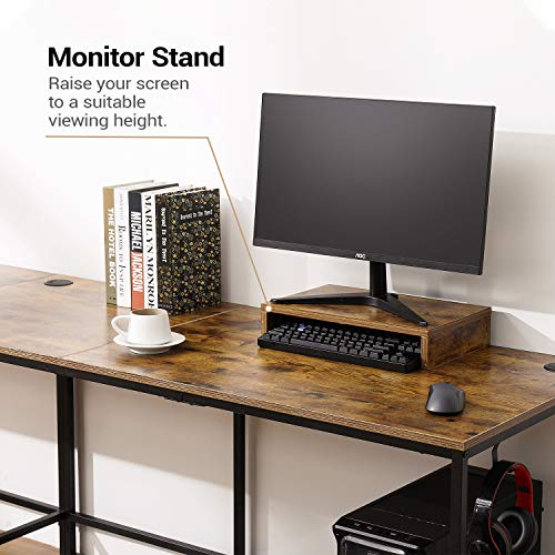 KOTPOP L Shaped Desk, 92β Home Office Computer Desk, Gaming Desk Reversible Corner Gaming Computer Desk with Monitor Stand, Sturdy Writing Workstation Table 3 Cable Holes, Rustic Brown